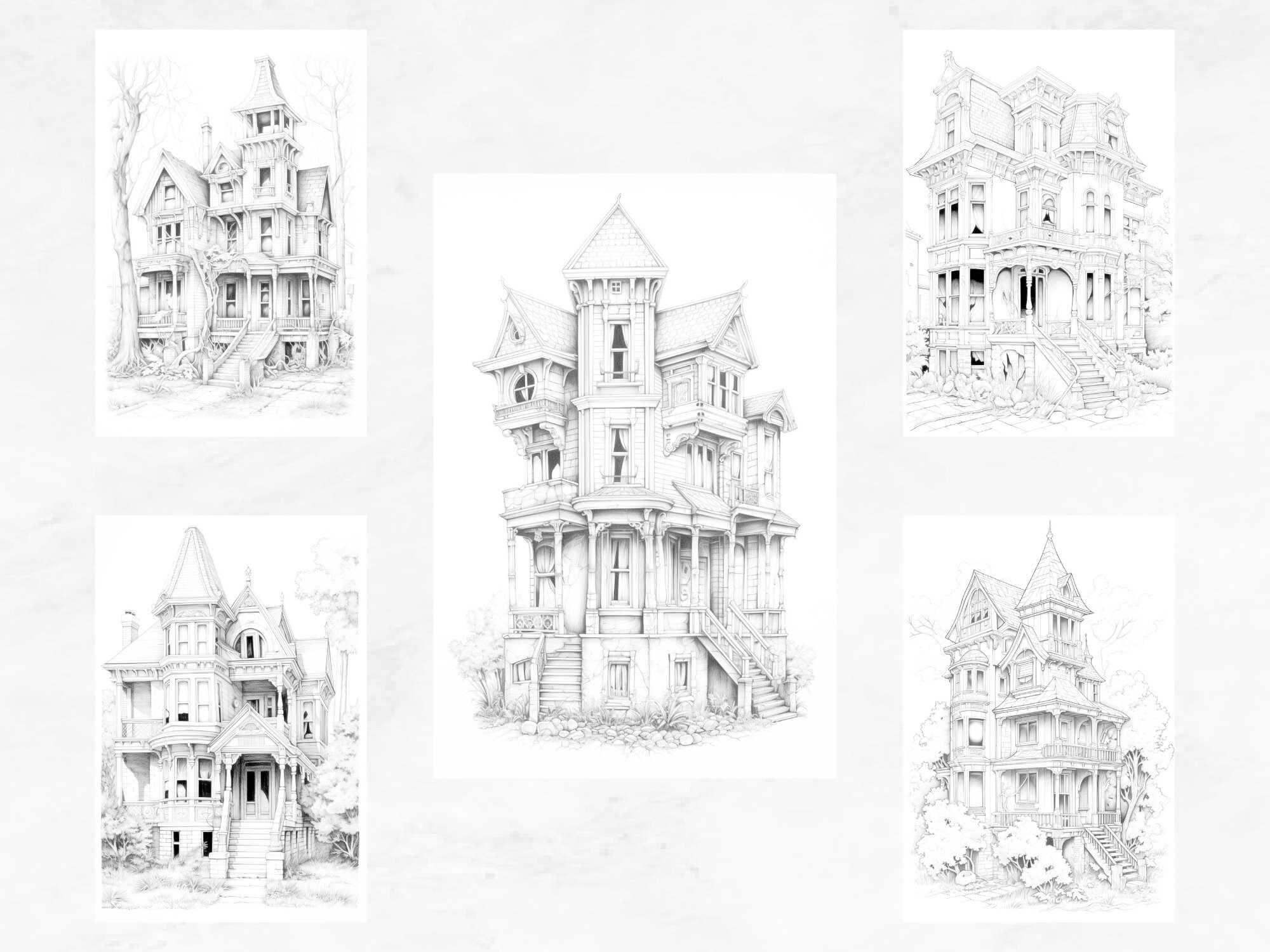 30 Coloring Pages Abandoned Houses Coloring Book for Adults, Ruined ...