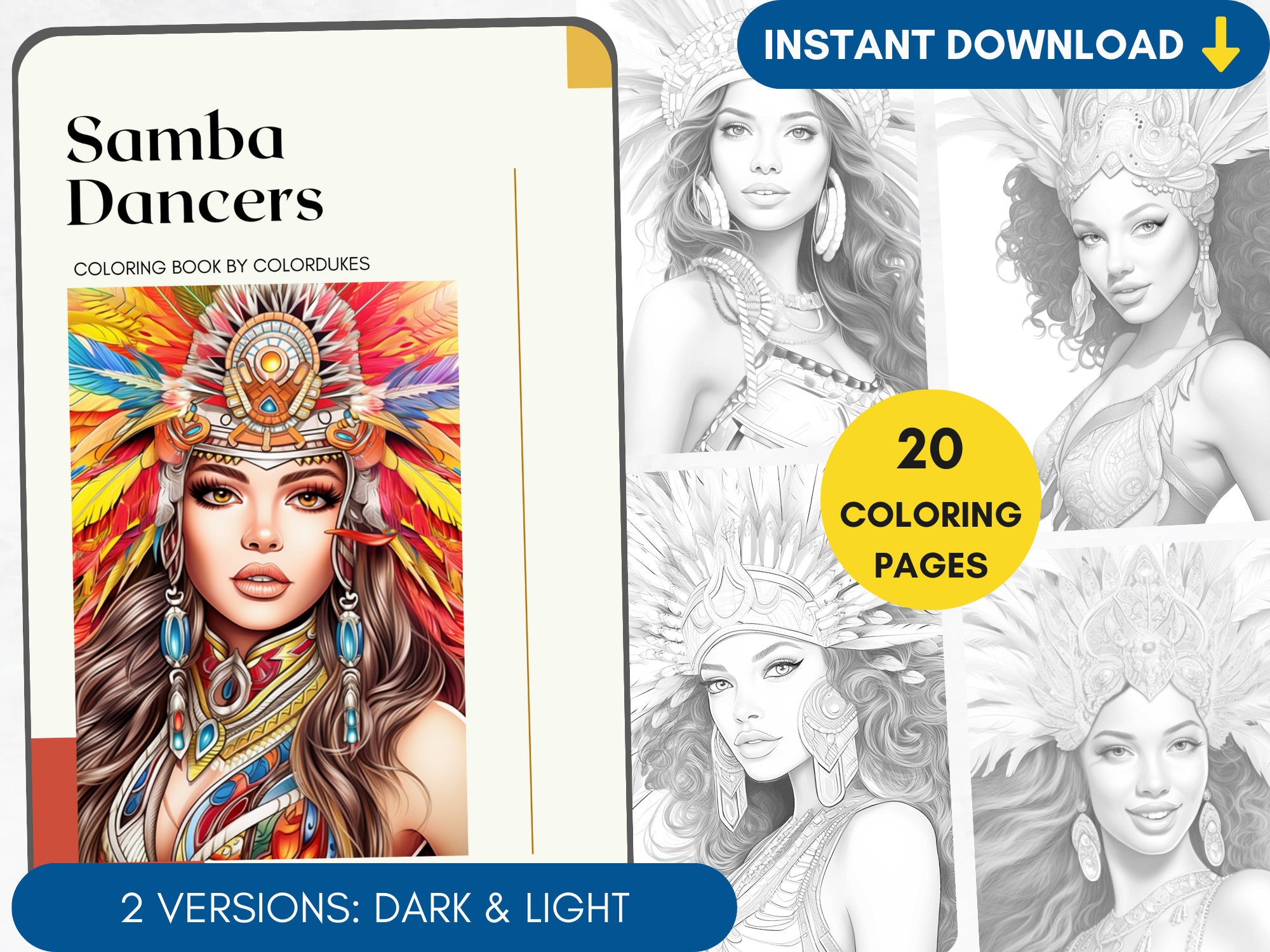 20 Coloring Pages Samba Dancers Grayscale Adult Coloring Book, People ...