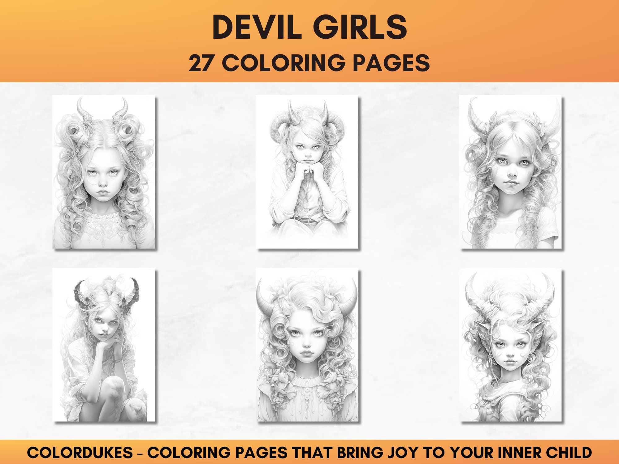 27 Devil Girls Coloring Pages for Adults, Realistic Halloween Coloring ...