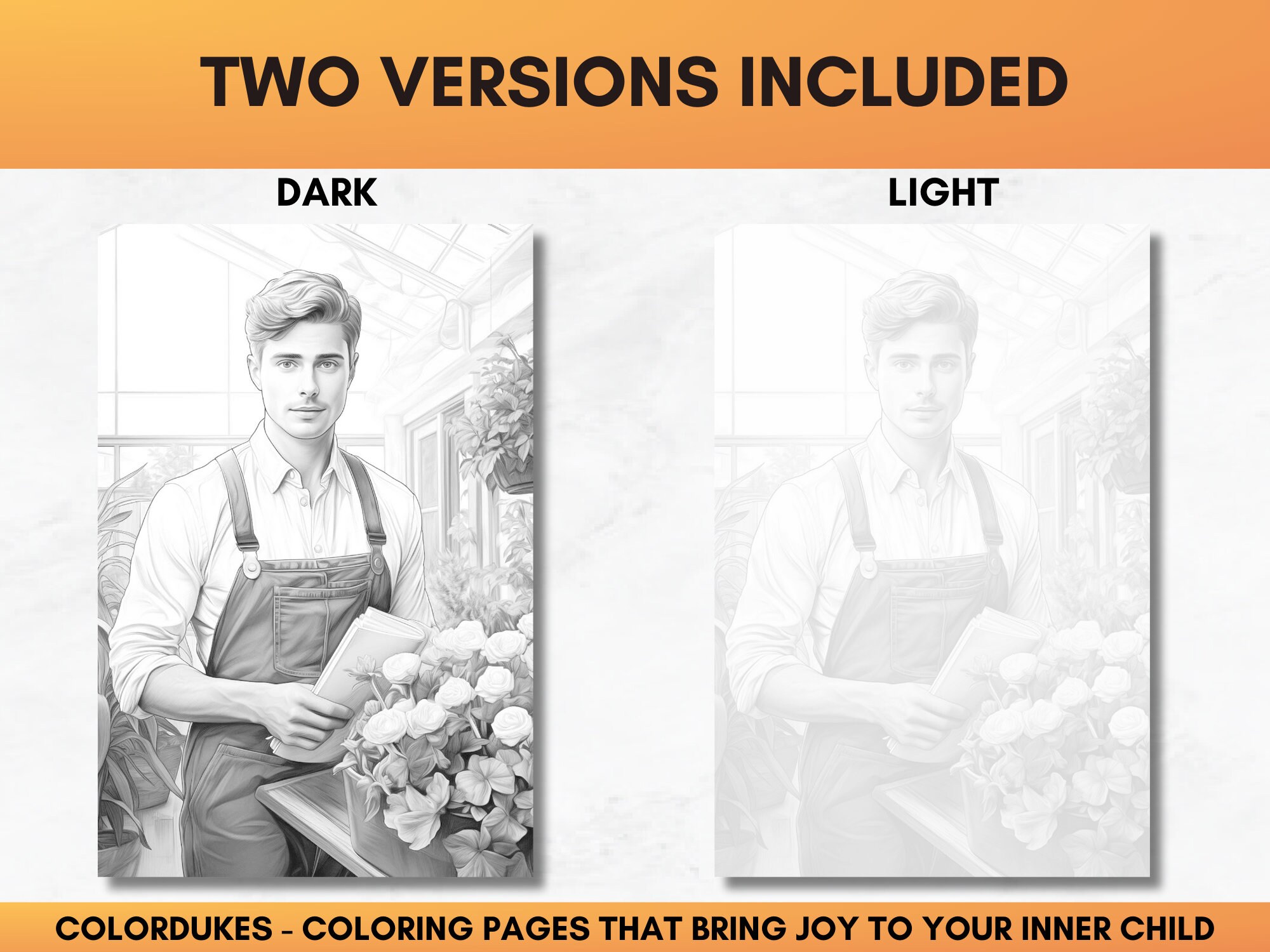 Man Portraits Coloring Pages for Adults Handsome Gardeners - Etsy