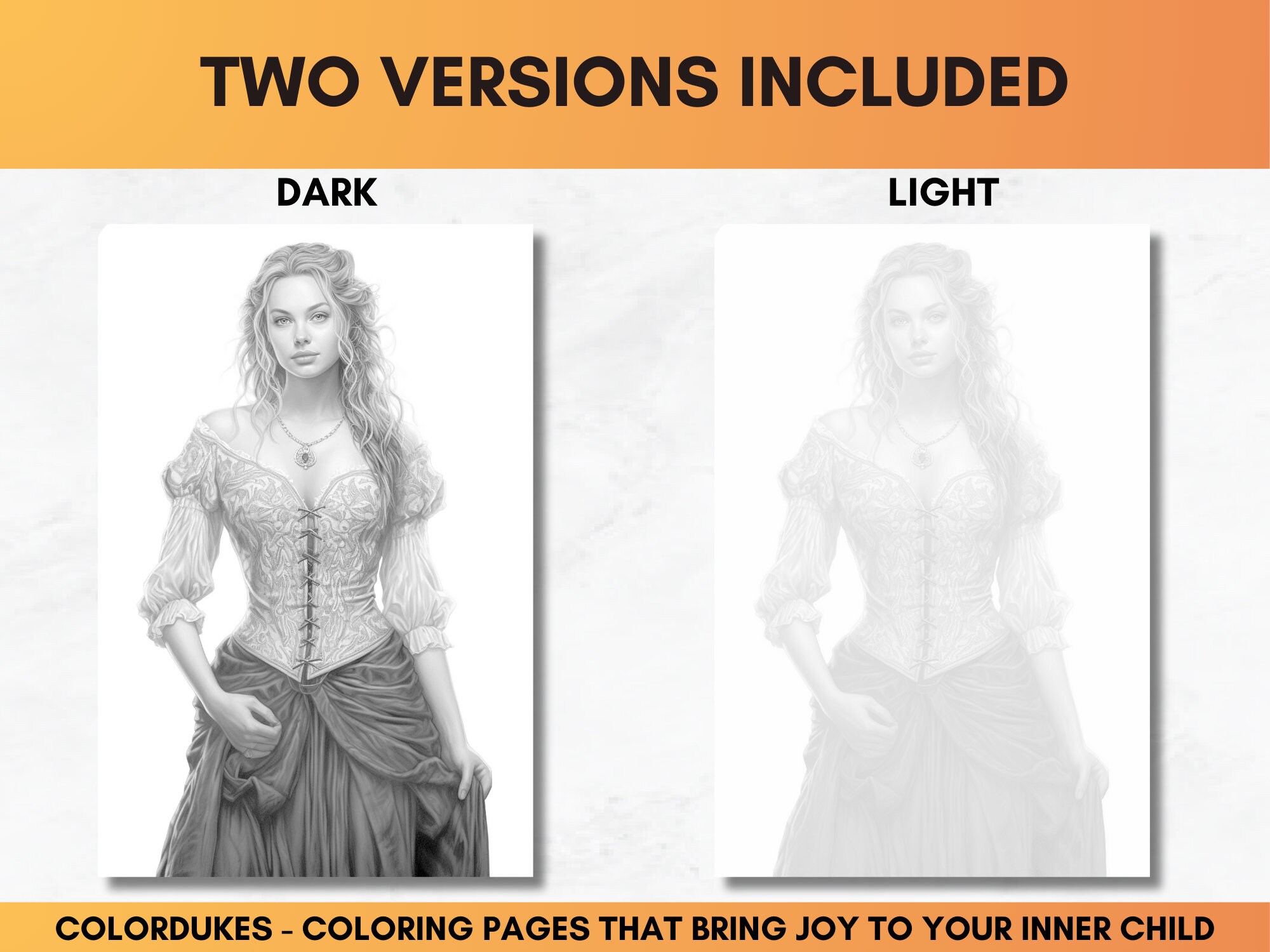 Medieval Dresses Coloring Pages in Grayscale, Fashion Coloring Book for ...
