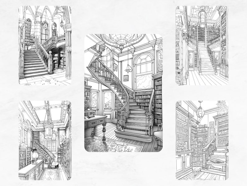 25 Coloring Pages Cozy Libraries Adult Coloring Book - Etsy