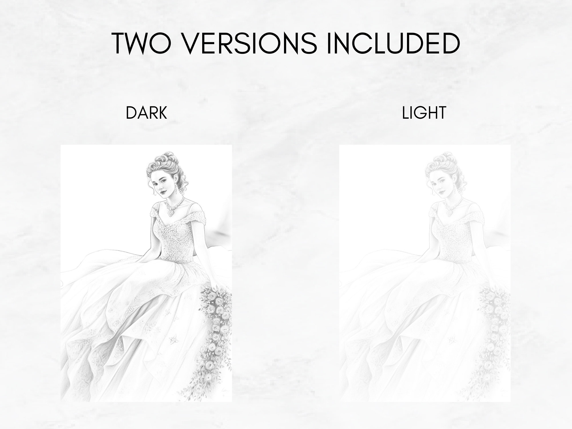 4 Coloring Pages, Wedding Dress Grayscale Adult Coloring Book Princess ...