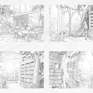 25 Coloring Pages, Jungle Libraries Grayscale Adult Coloring Book, Gift ...