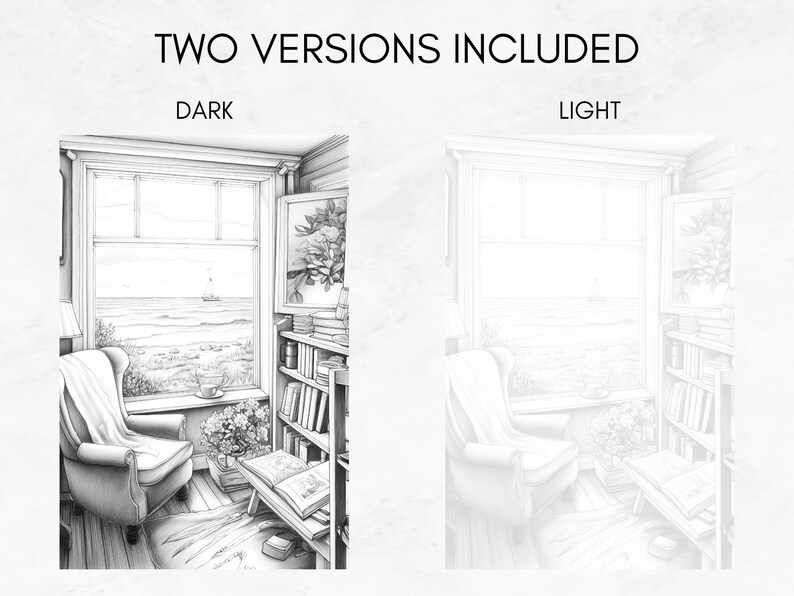27 Coloring Pages Cozy Reading Nooks Grayscale Adult Coloring - Etsy