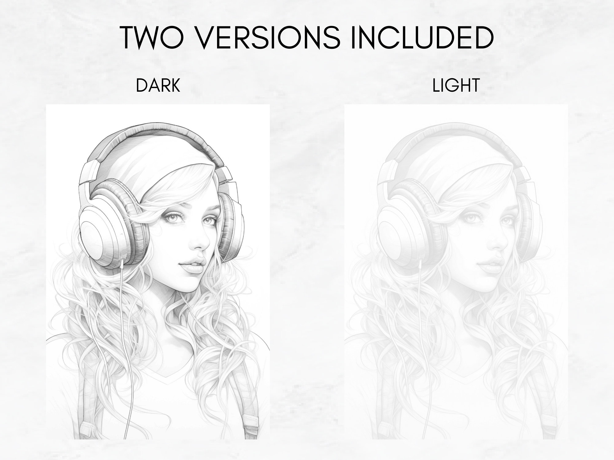 14 Coloring Pages Girls and Headphones Grayscale Coloring Book - Etsy