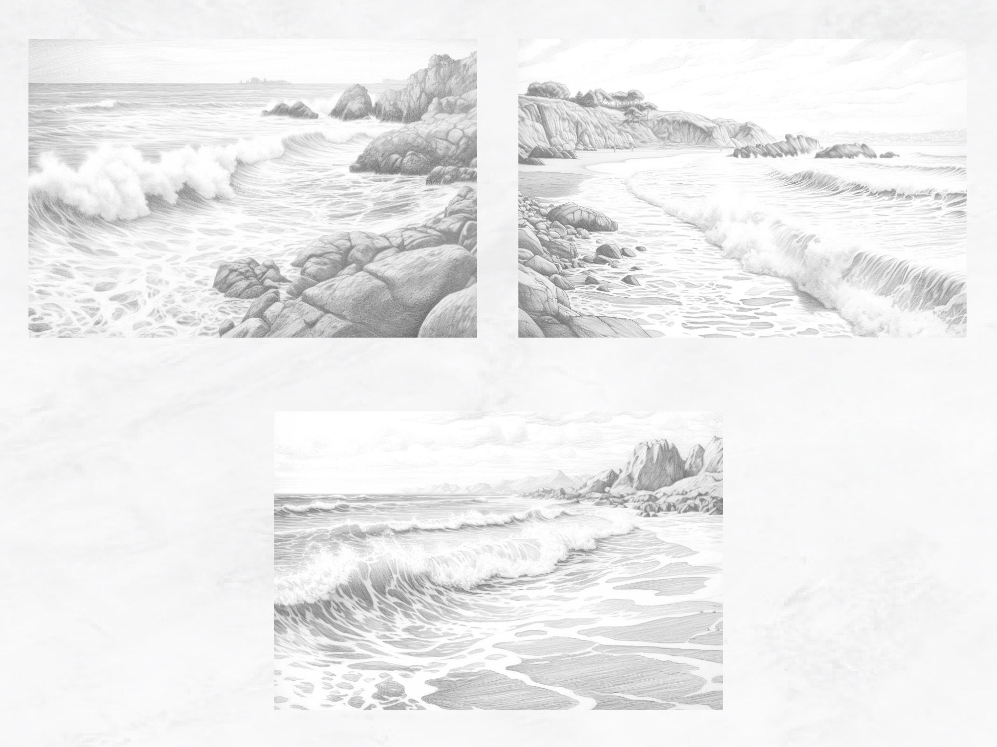 25 Coloring Pages, Sea Waves Grayscale Adult Coloring Book, Advanced ...