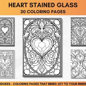 Stained Glass Hearts Coloring Pages, Valentines Day Adult Coloring Book ...
