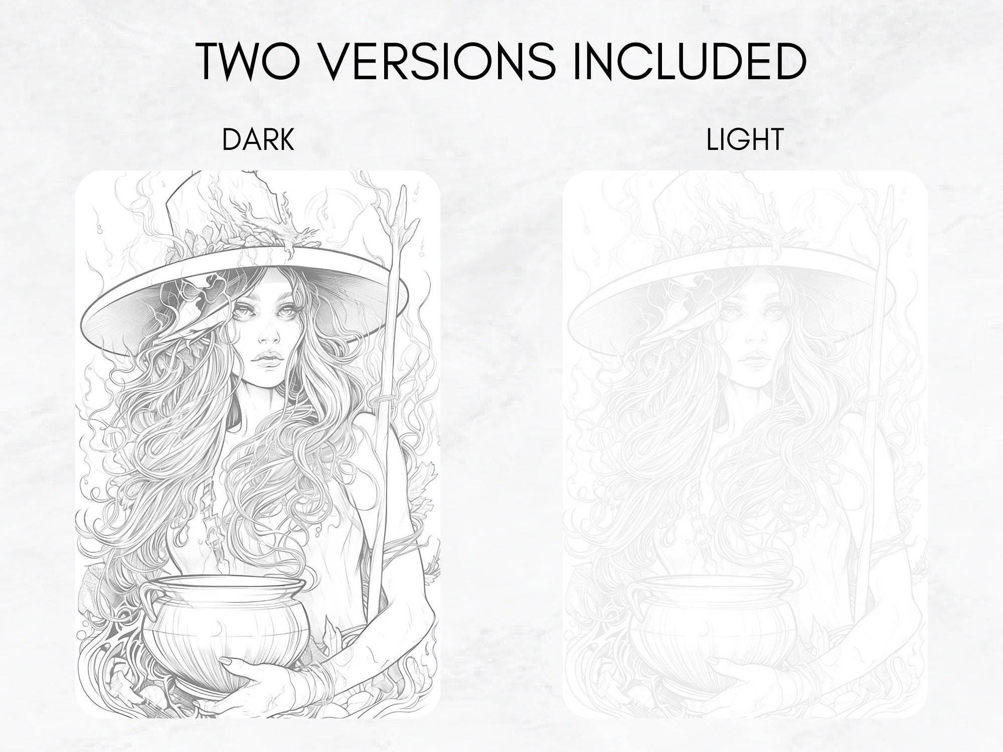 26 Witchy Coloring Pages Witches and Witchcraft, Grayscale Adult ...