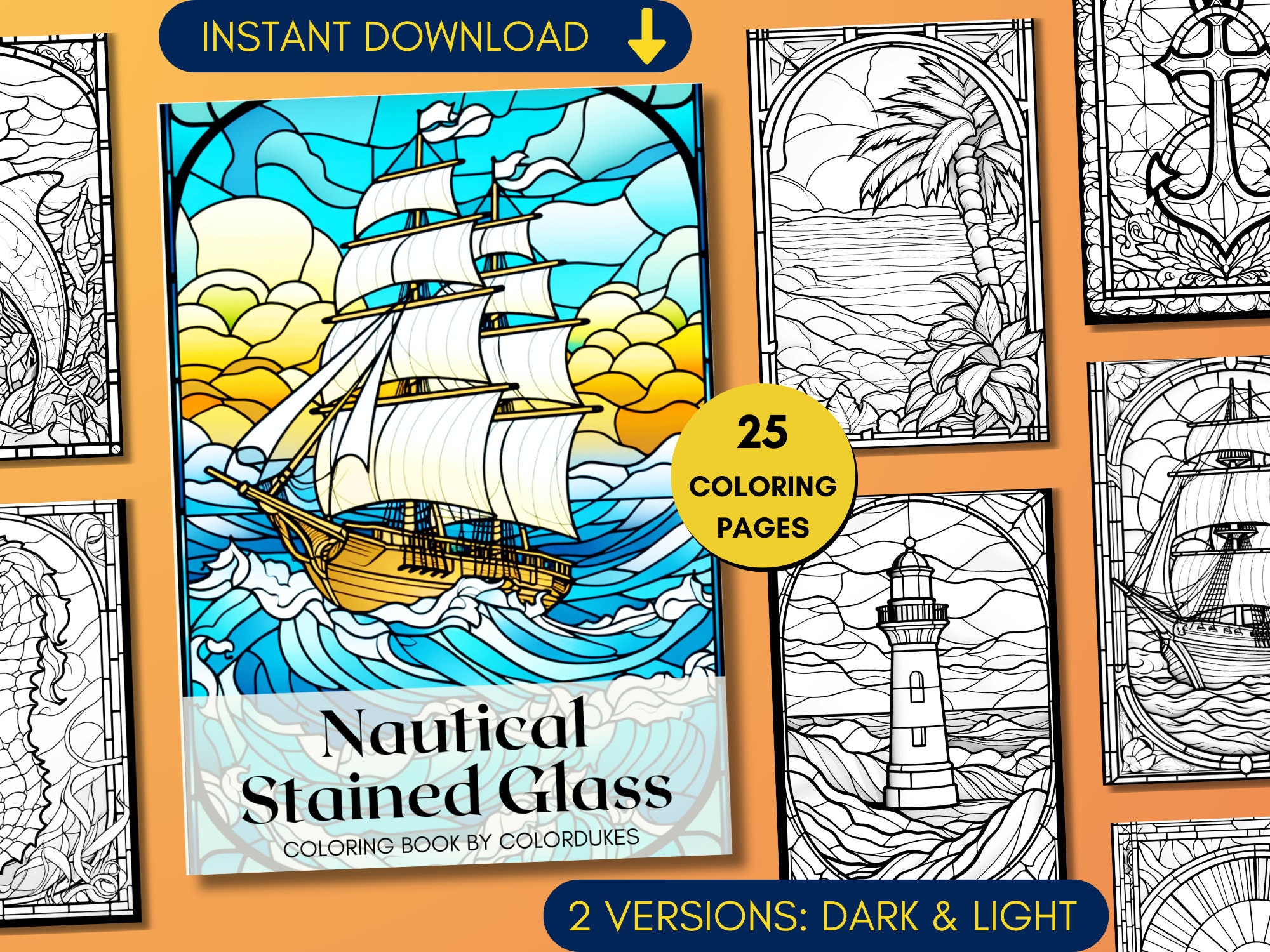 25 Nautical Coloring Pages Stained Glass Ocean and Sea - Etsy