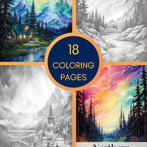 Northern Lights Coloring Pages, Aurora Borealis Grayscale Coloring Book ...