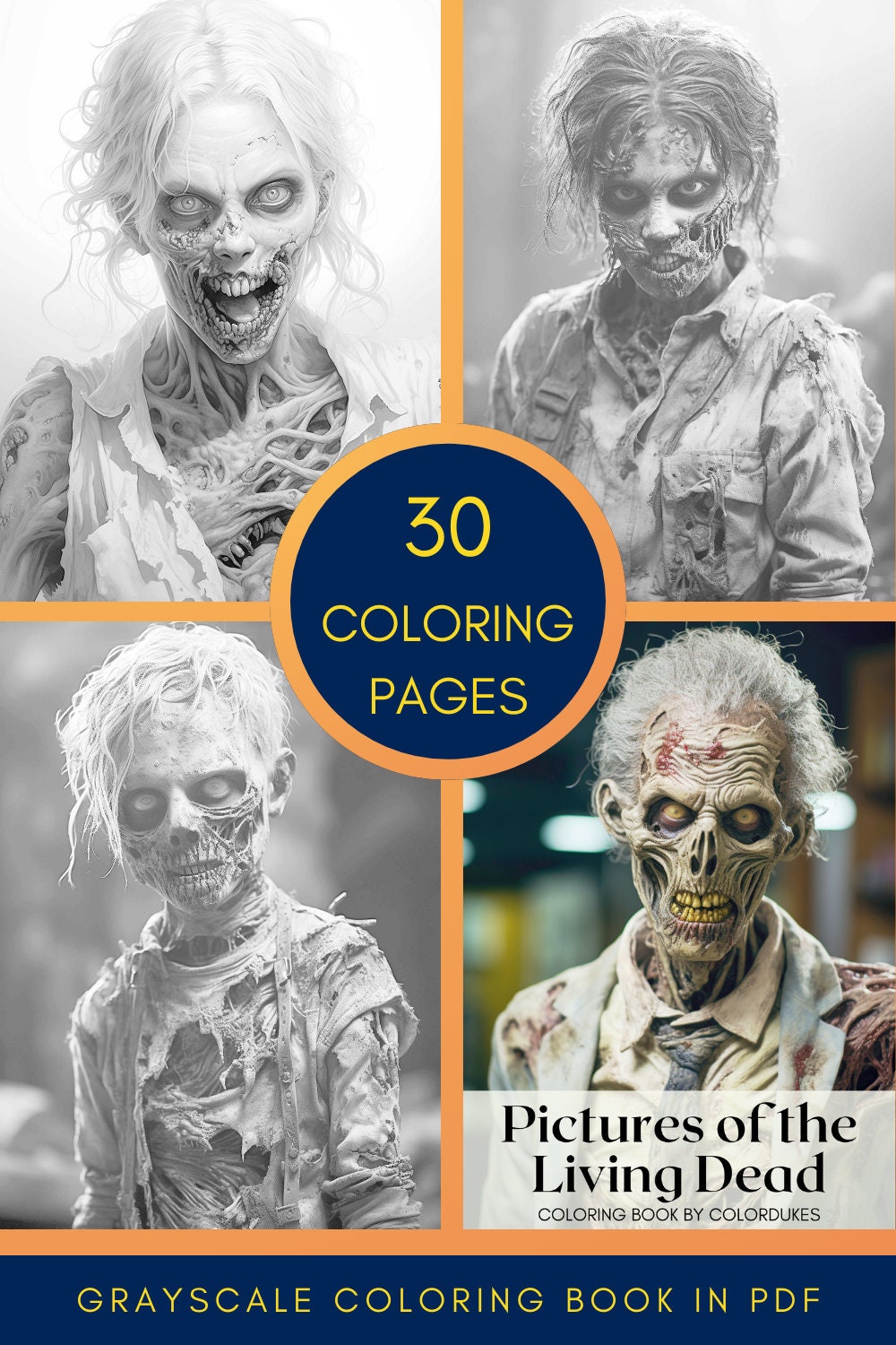 30 Zombie Coloring Pages for Adults, Halloween Coloring Book in ...