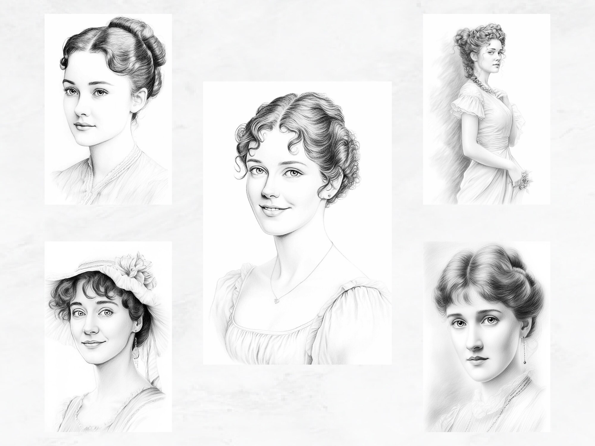25 Coloring Pages, Females From Jane Austen Books Grayscale Adult ...