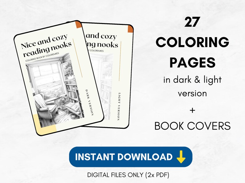 27 Coloring Pages, Cozy Reading Nooks Grayscale Adult Coloring Book ...