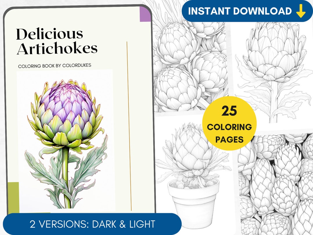 25 Coloring Pages Artichoke Coloring Book for Adults Grayscale, Plants ...