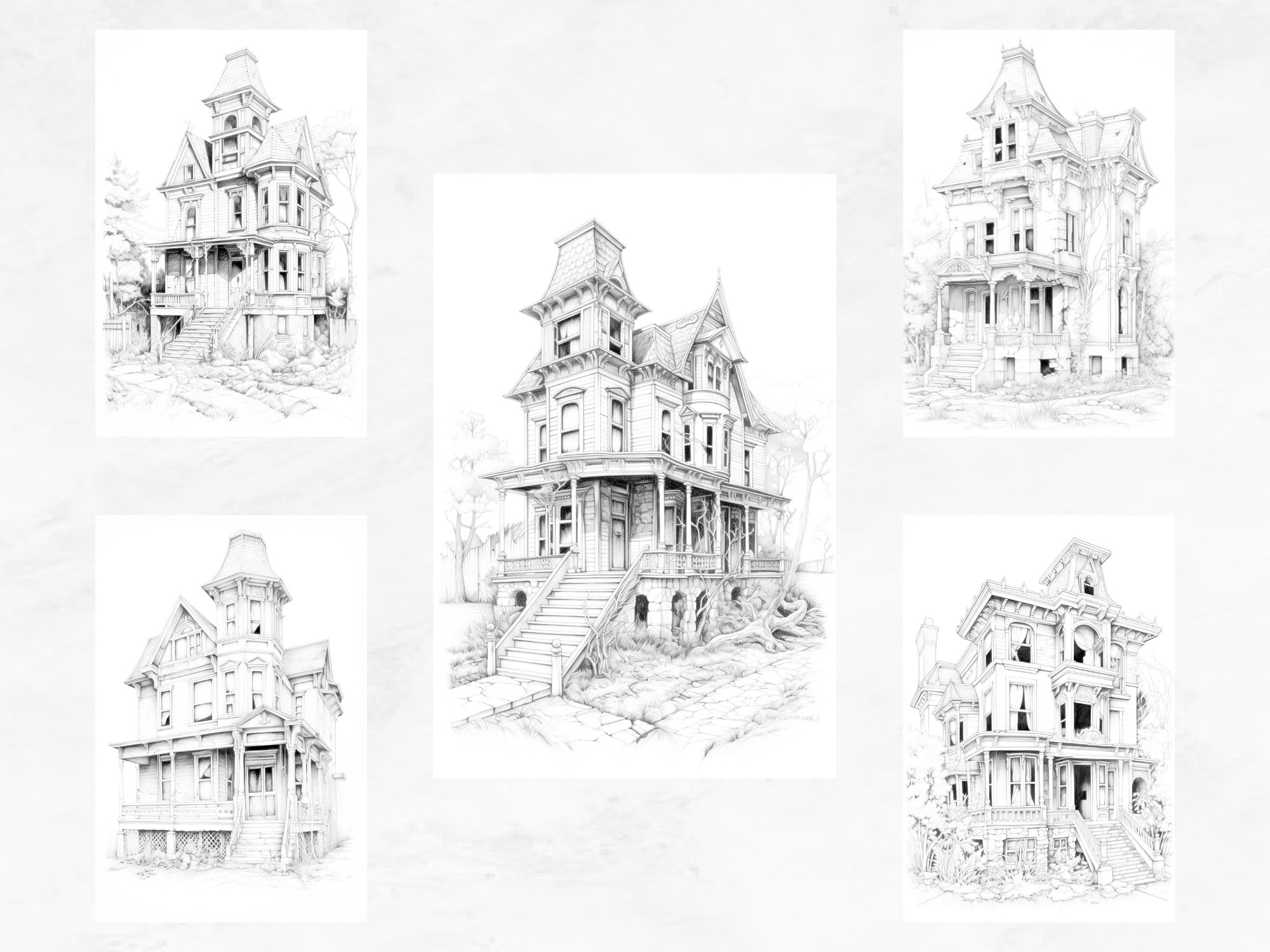 30 Coloring Pages Abandoned Houses Coloring Book for Adults, Ruined ...