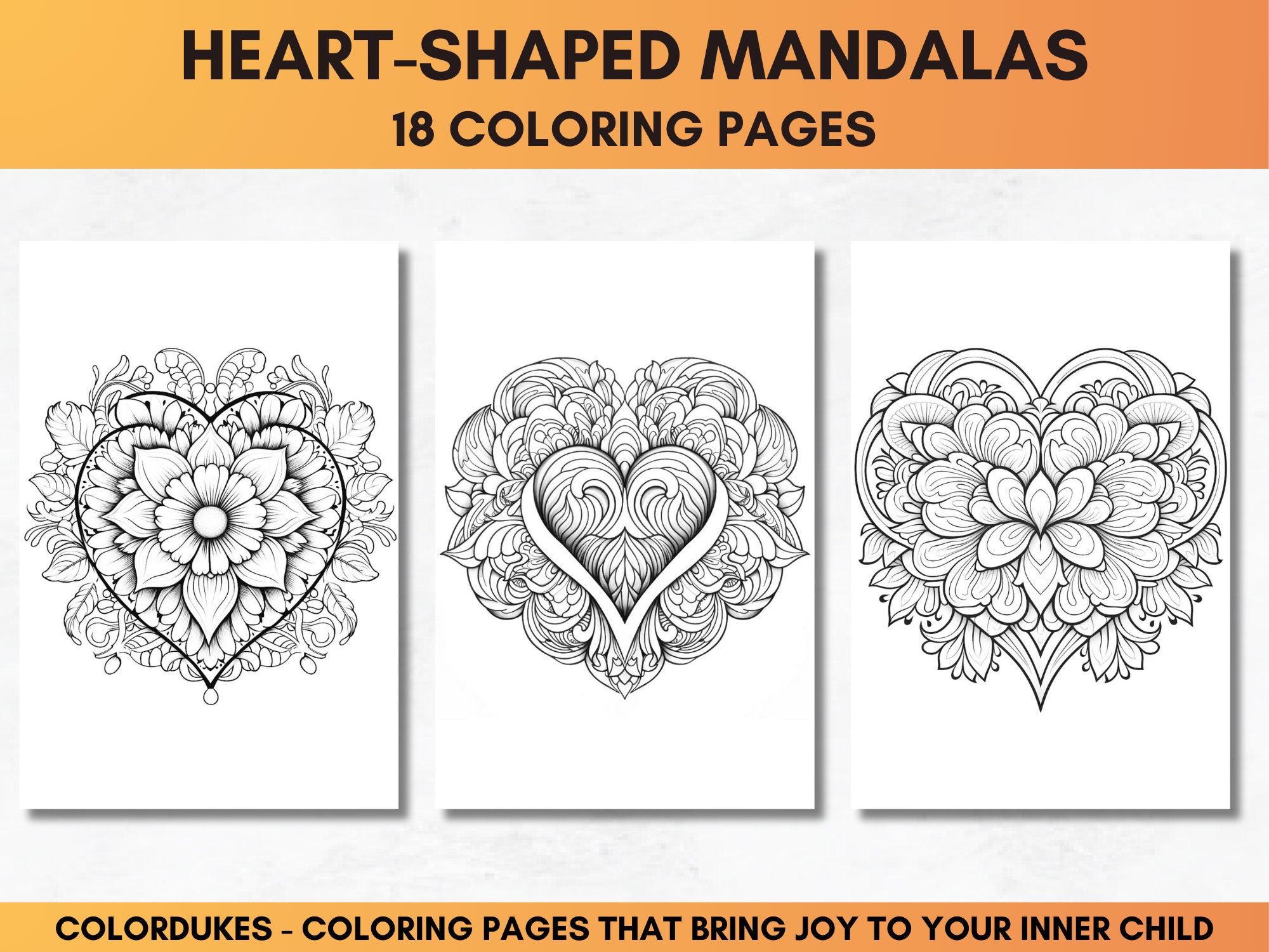 Mandala Hearts Coloring Pages, Valentines Day Adult Coloring Book, Love ...