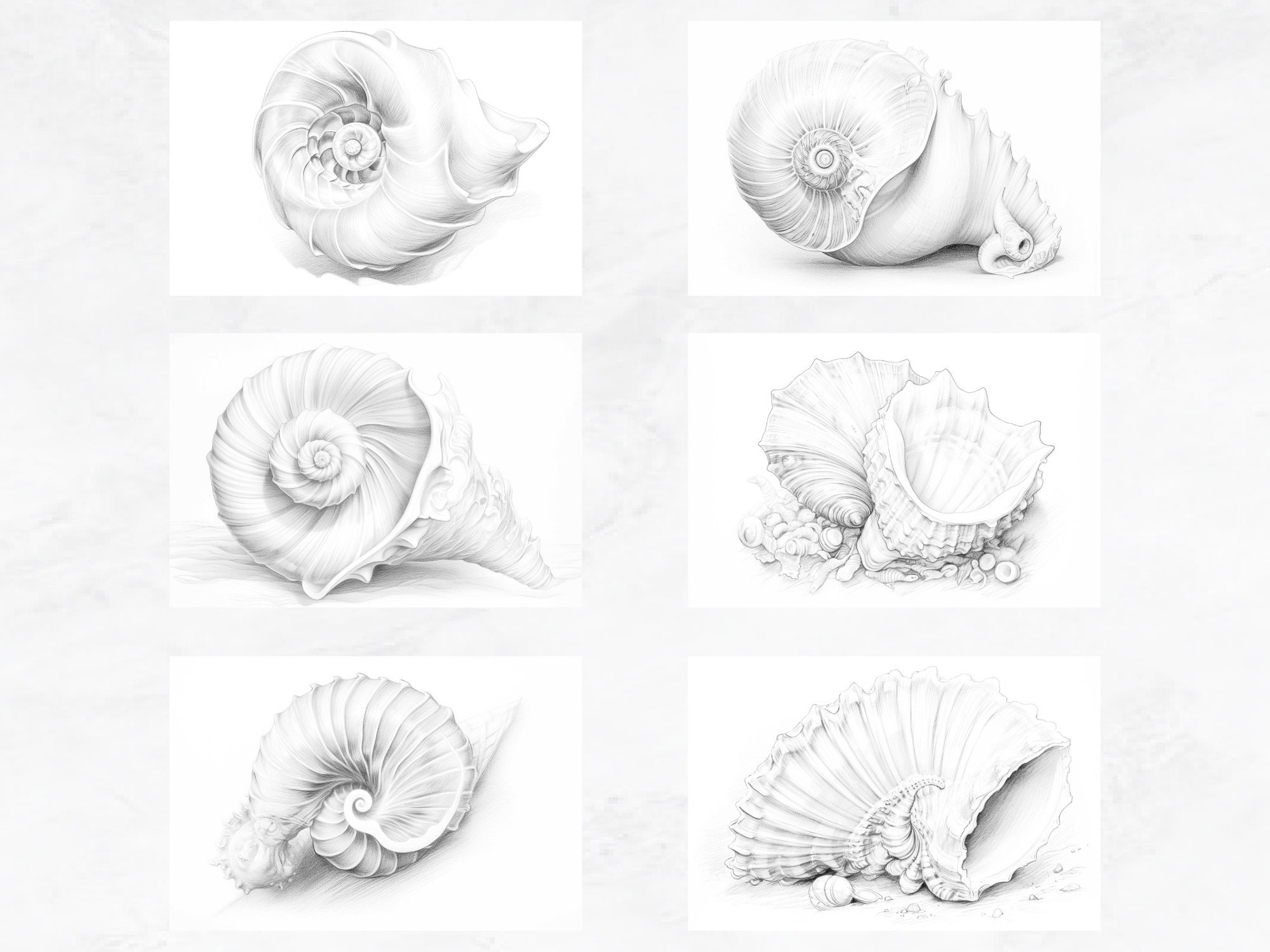 25 Coloring Pages, Sea Shells Coloring Book Summer Grayscale Coloring ...