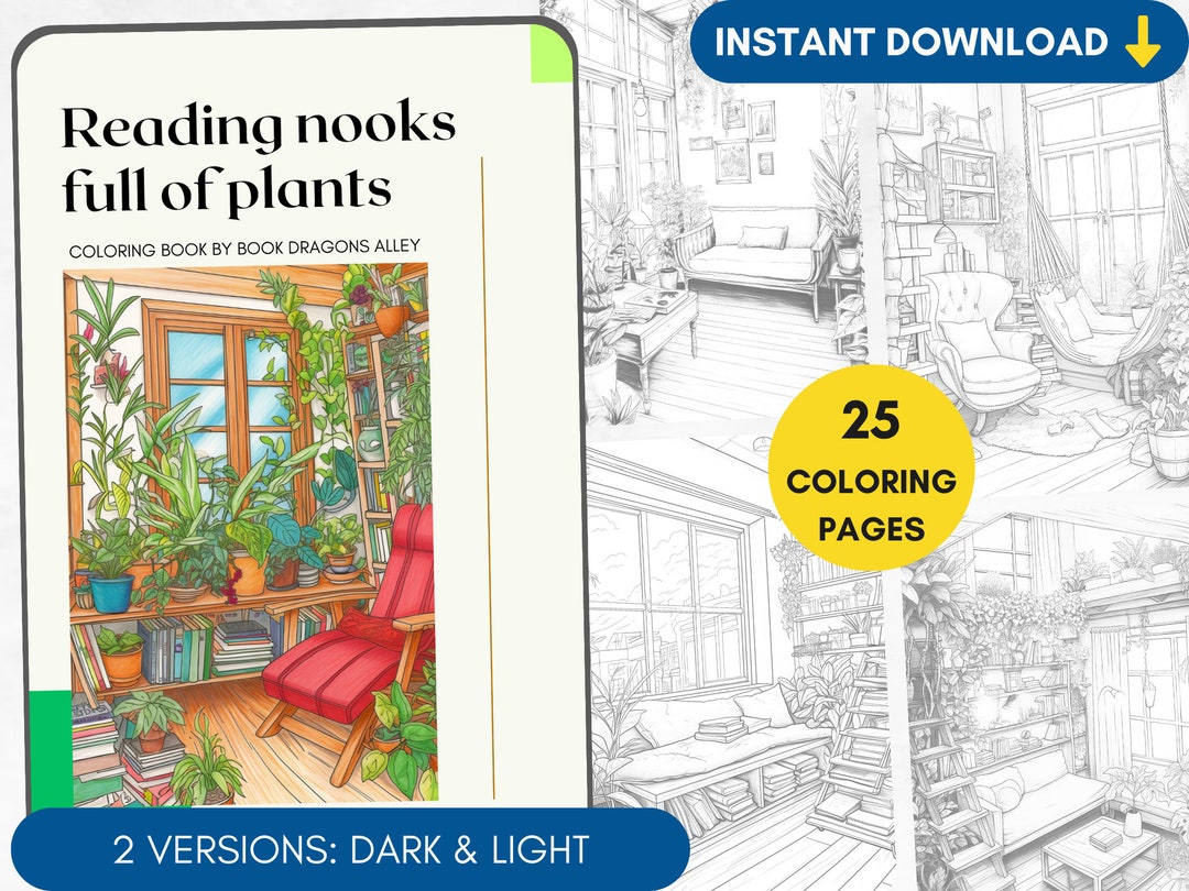 25 Coloring Pages Reading Nooks Grayscale Adult Coloring - Etsy