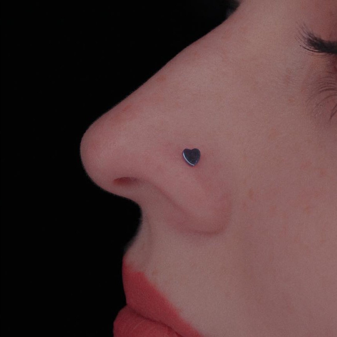 20G Sterling Silver Heart Nose Stud, Nose Stud 1mm, Nose Piercing Stud ...