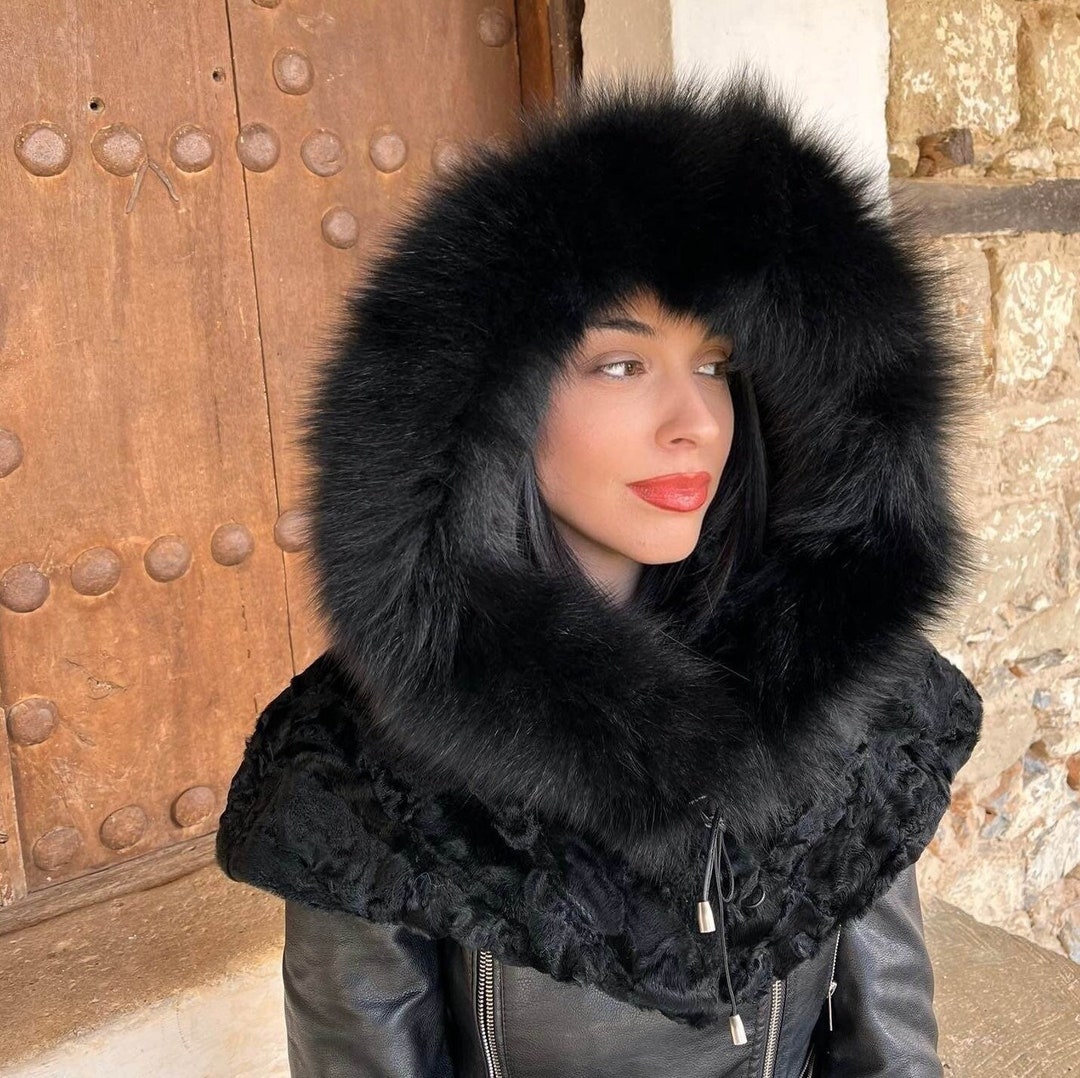 Black Real Fur Astrakhan and Fox Hood, Real Fur Astrakhan and Fox Loop ...