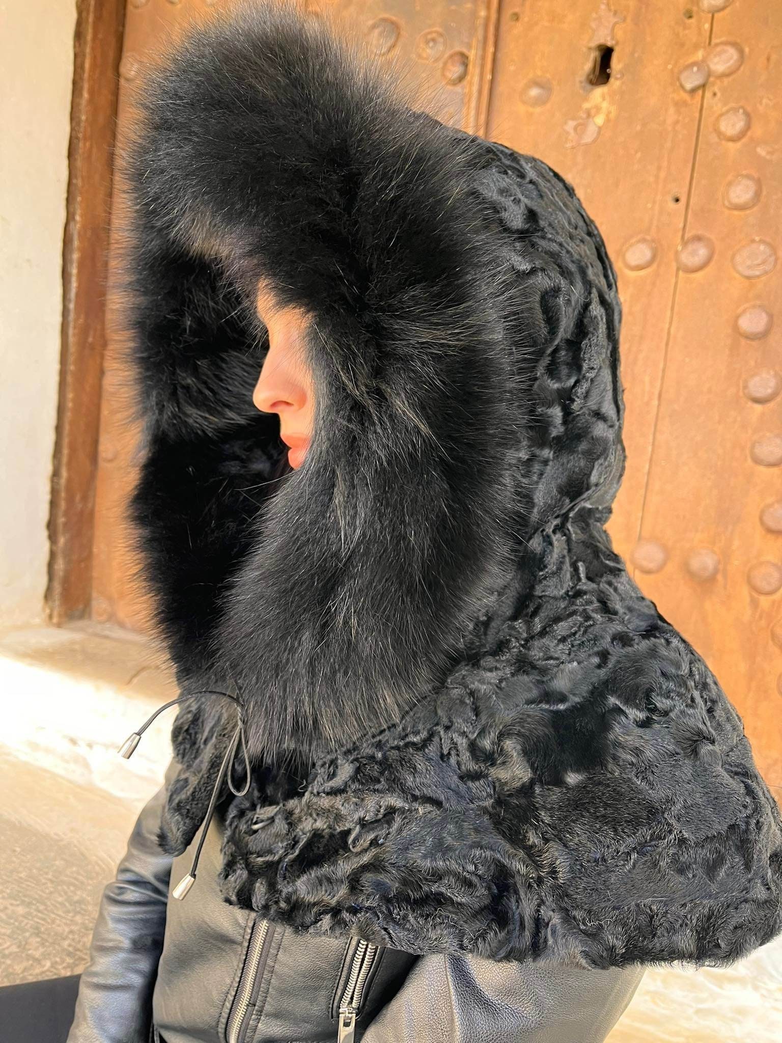 Black Real Fur Astrakhan and Fox Hood, Real Fur Astrakhan and Fox Loop ...