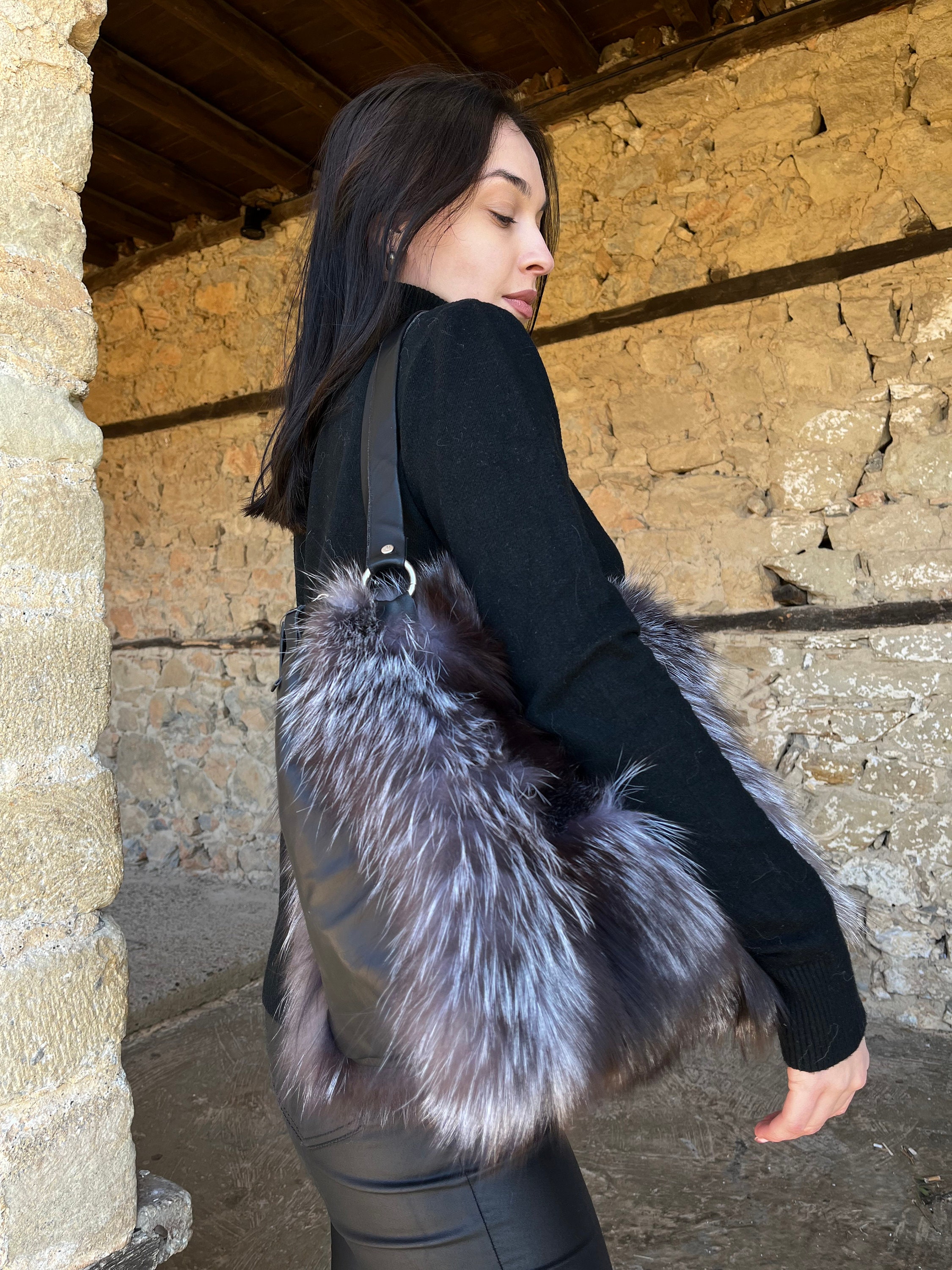 Arizante Fox Fur Handbag for Women, Real Fox Fur Shoulder Bag, Handmade ...