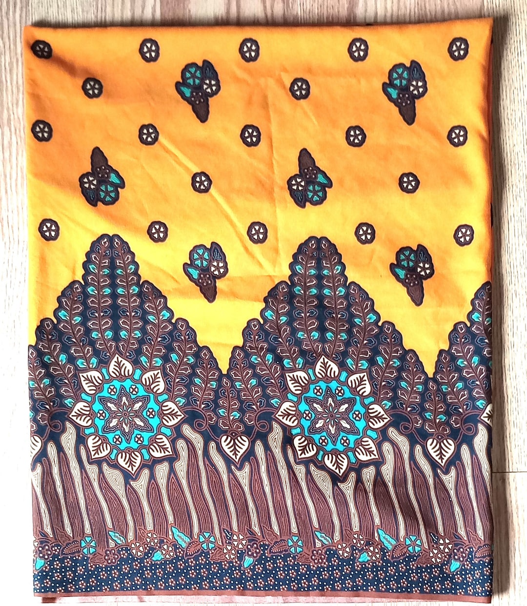 Fabric Vintage Block Print Cotton Bali Yellow Brown Border Mandala ...