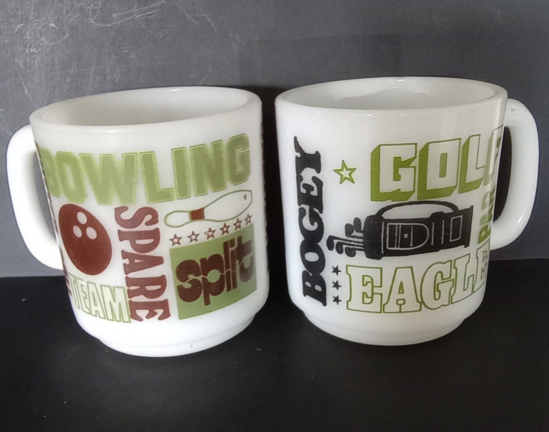 Mugs Vintage Glasbake Sports Golf Bowling Retro Green White D-handle - Etsy