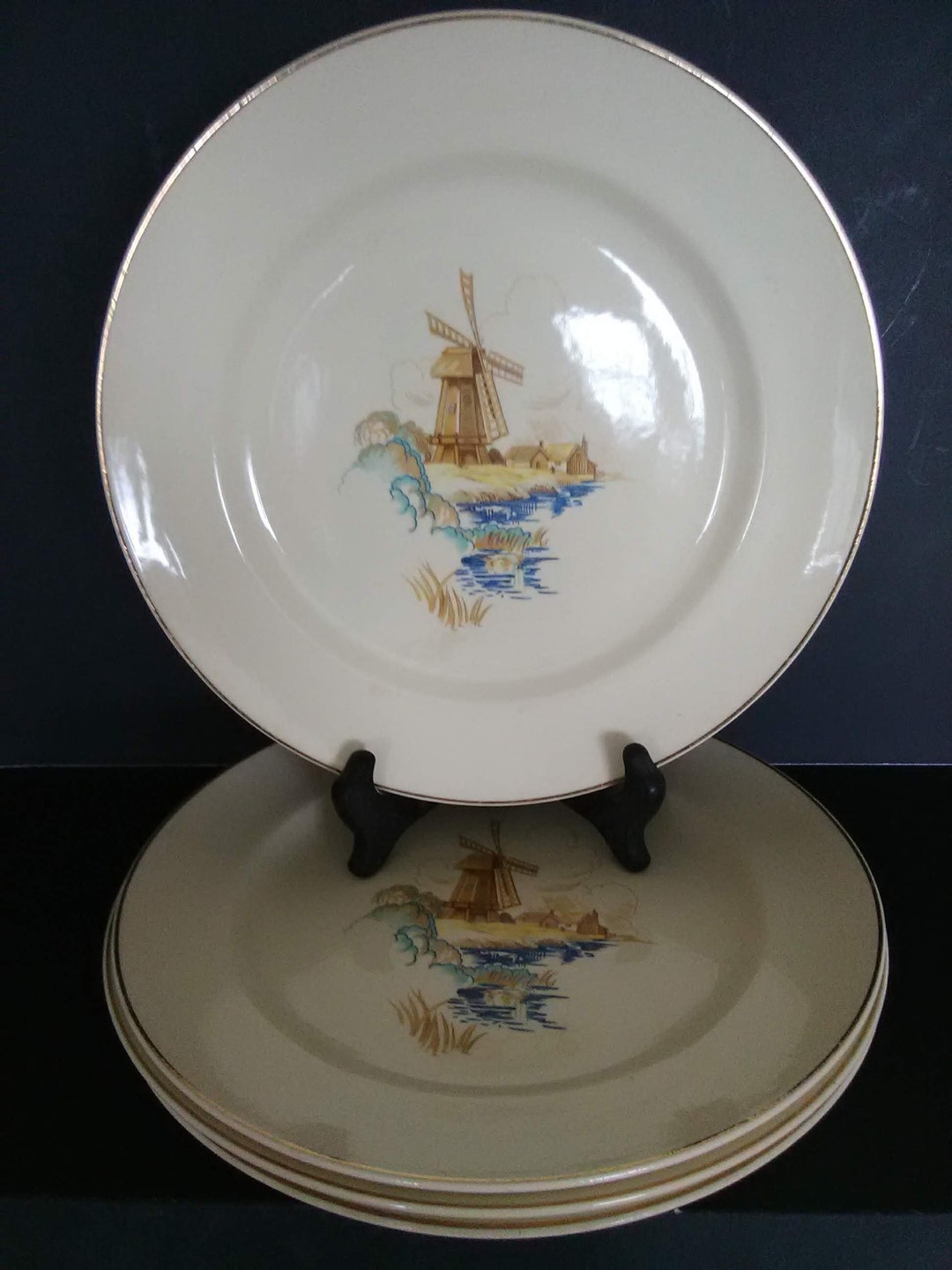 Plates 4 Windmill Universal Cambridge Camwood Ivory 10 Vintage 40s ...