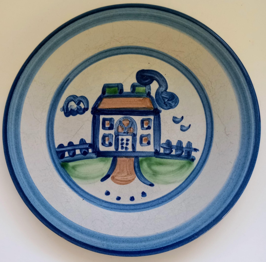 MA Hadley Pottery Farmhouse Stoneware Plate Blue Farm Series USA Round ...