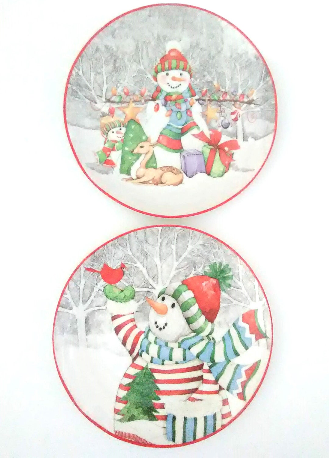 CHRISTMAS Plates 2 Snowman Vintage 90s Gerson Dessert Snack - Etsy