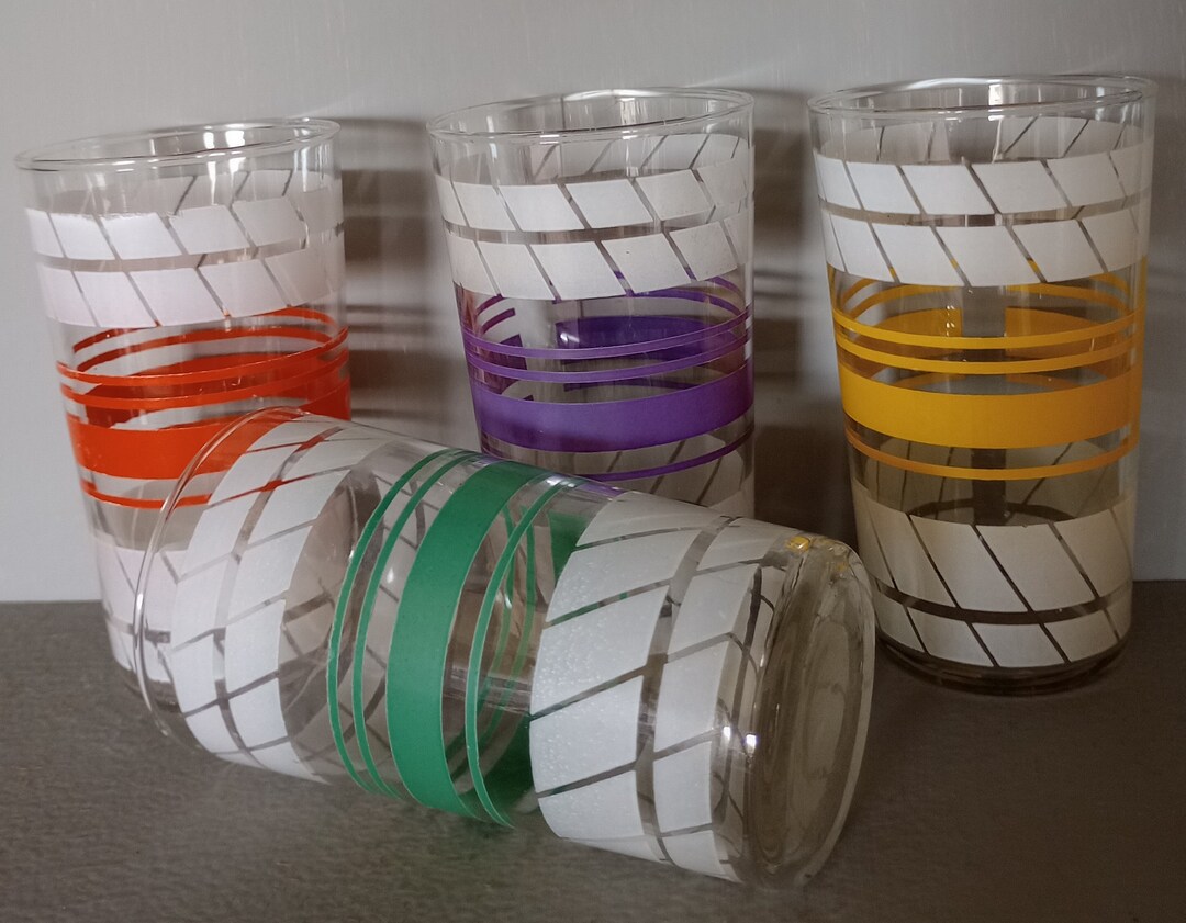 Glasses Vintage Drinking Tumblers Color and White Stripes Retro 60s - Etsy
