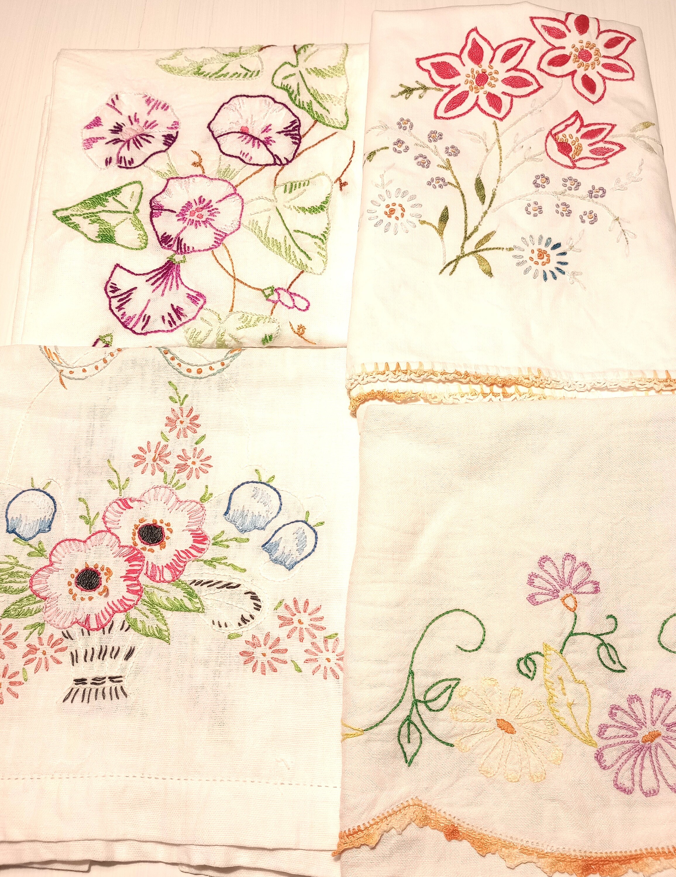 Linens Table Runners Dresser Scarves Lot of 4 Vintage Hand-embroidery ...