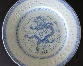 Vintage Chinese Open Carved Rice Grain Porcelain Blue and White Plates ...