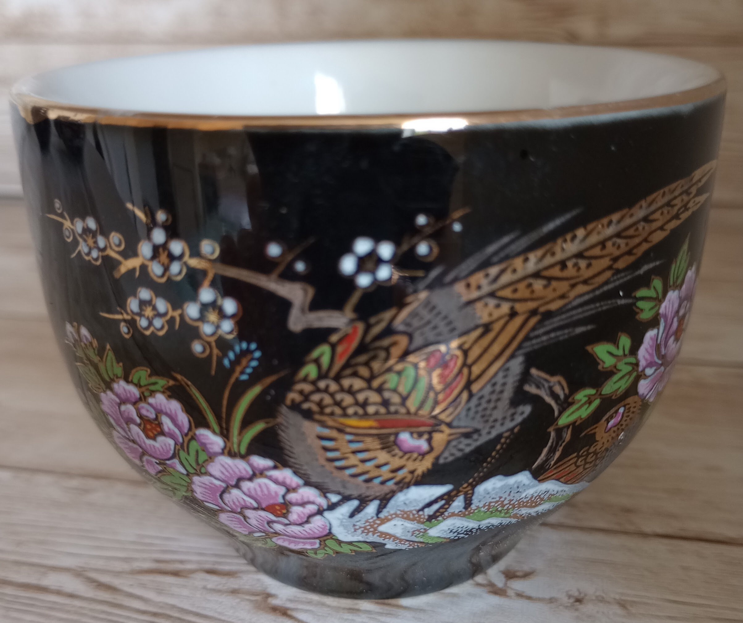 Tea Set Vintage Japan Teapot 5 Cups Black Gold Pheasant Plum - Etsy