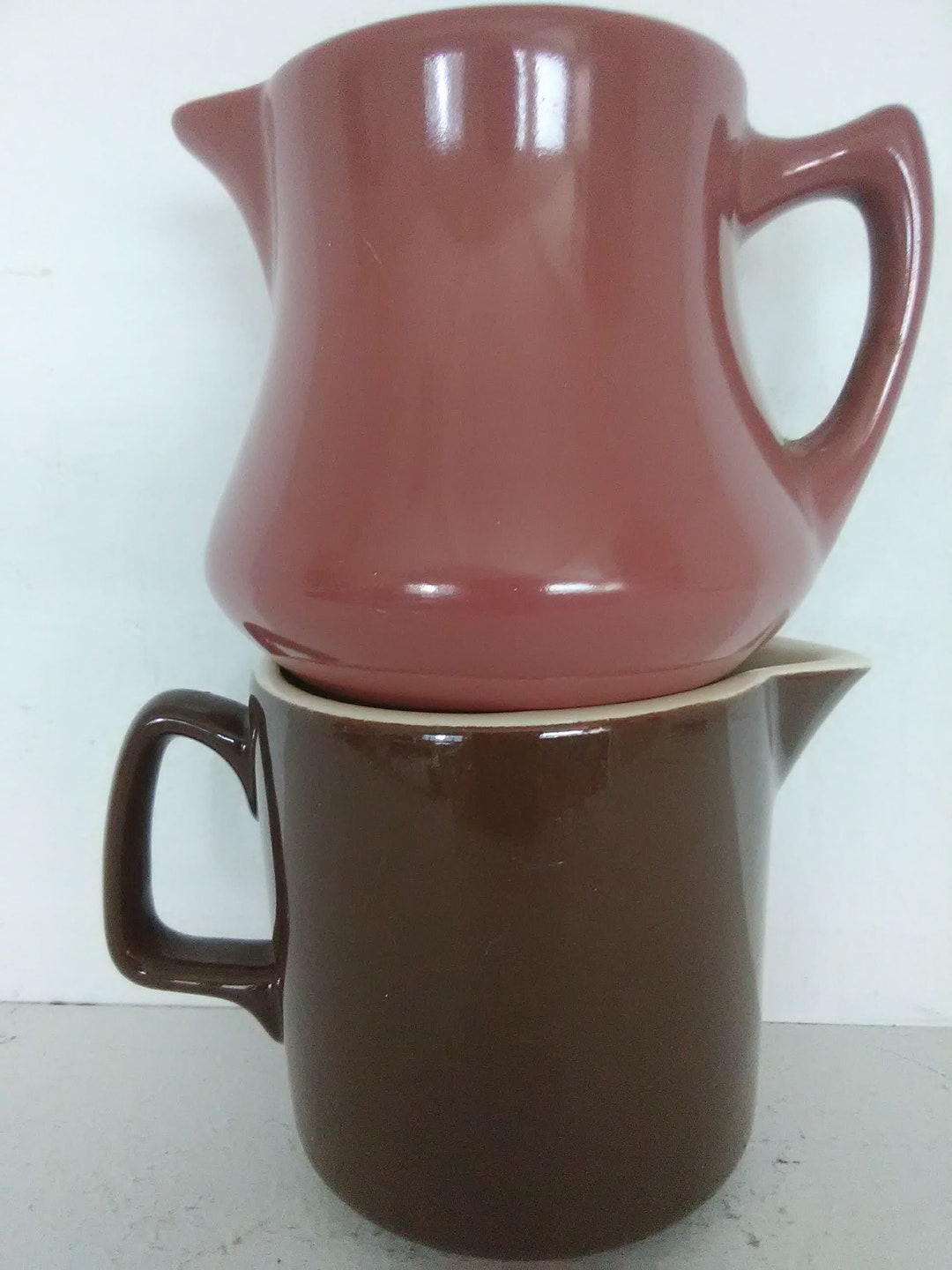 Creamers 2 Hall Vintage Small Cream Pitchers Dark/light Brown Ironstone ...