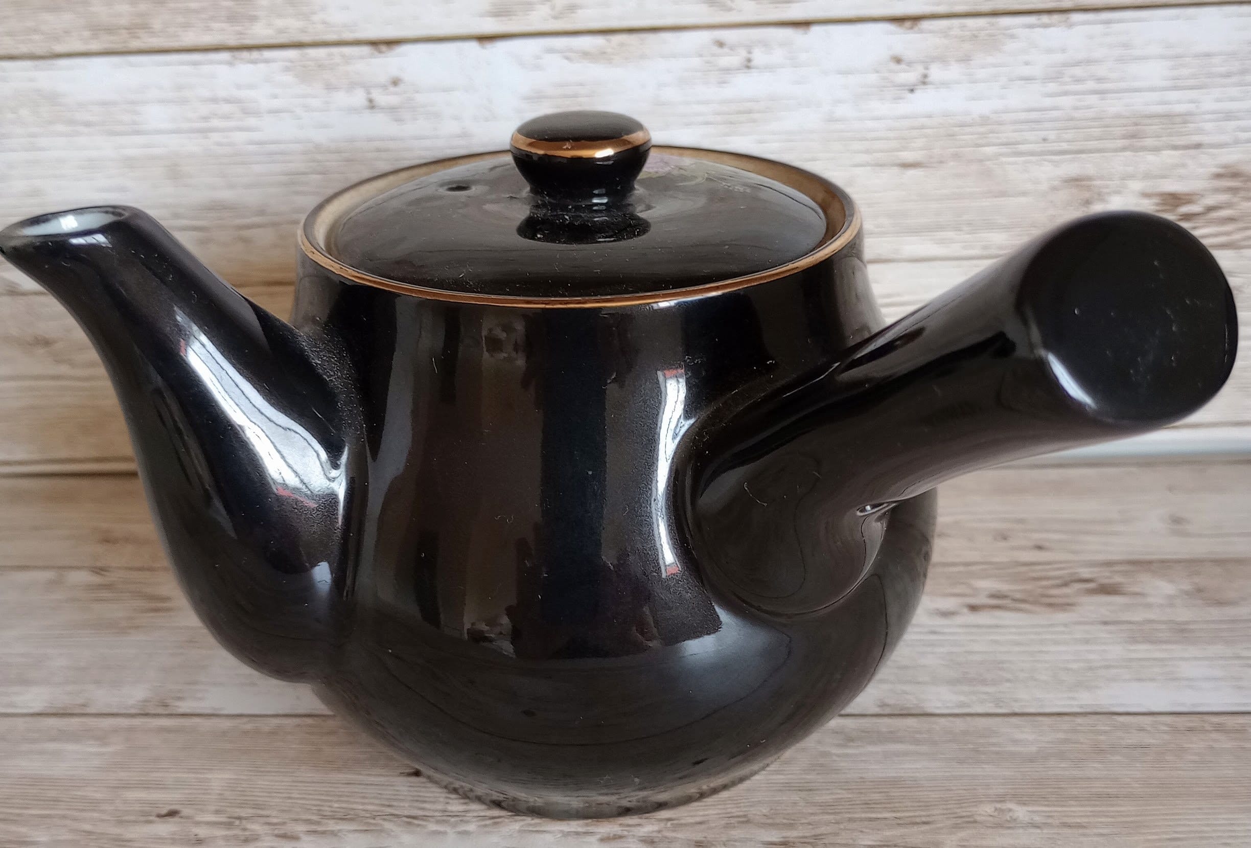 Tea Set Vintage Japan Teapot 5 Cups Black Gold Pheasant Plum - Etsy