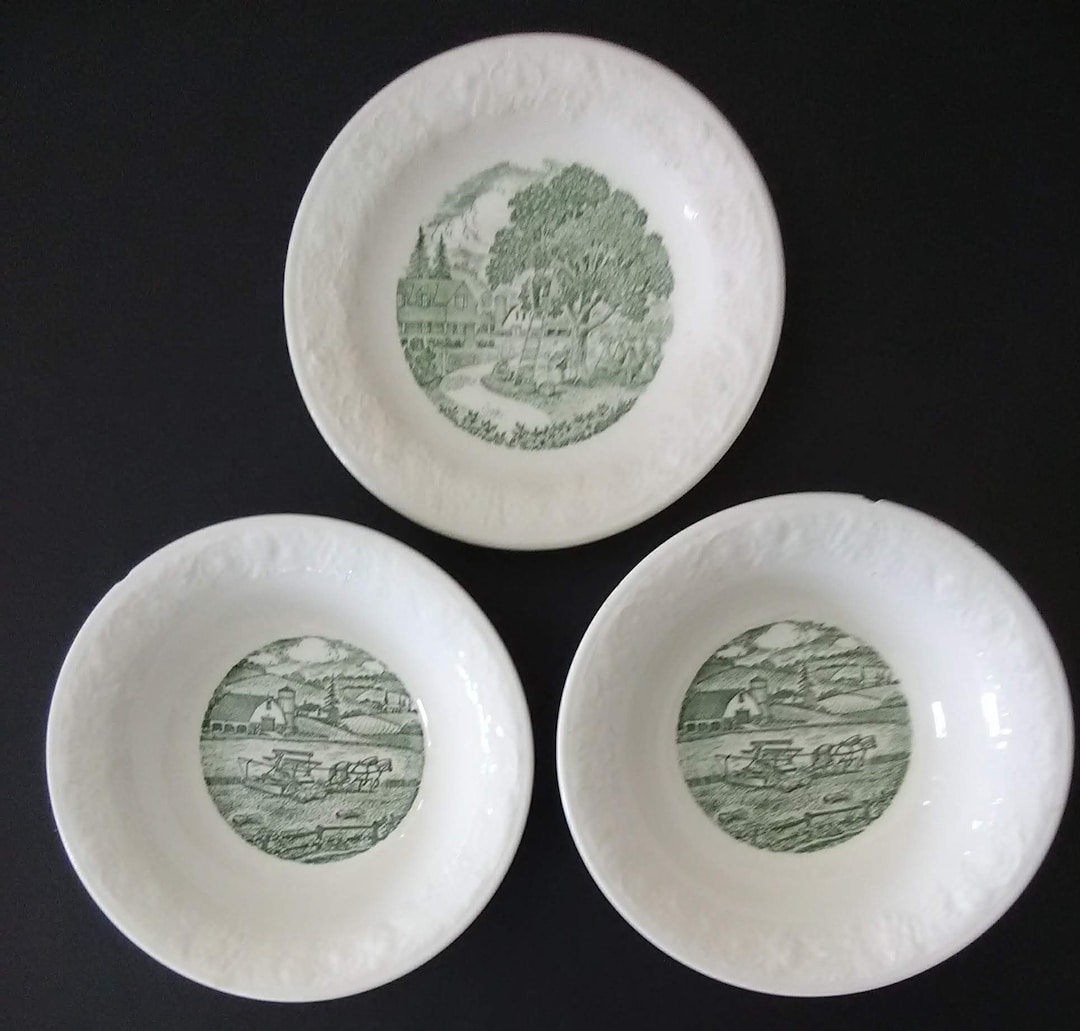Bowls Homer Laughlin Pastoral Vintage Green Transfer Embossed Dishes ...