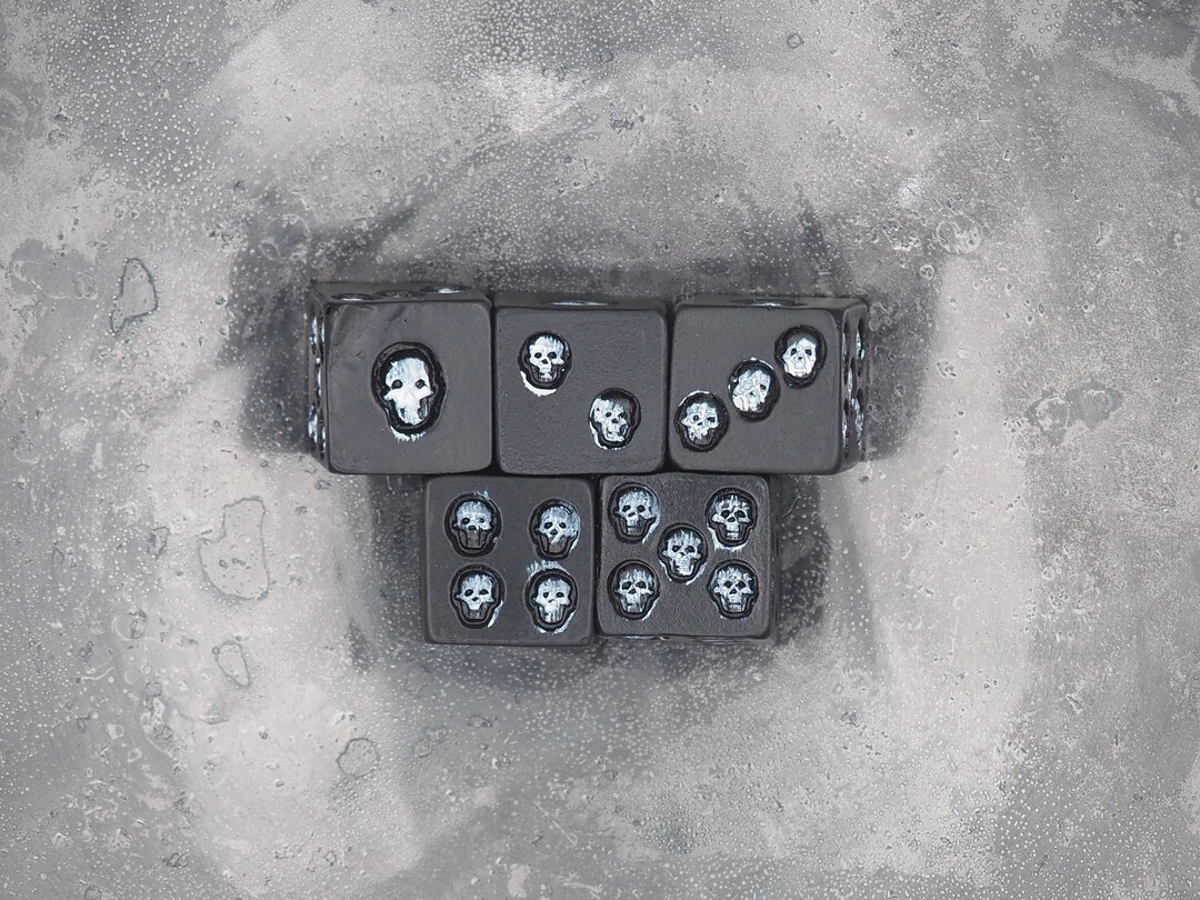 Skull White Colour Inset 5pcs D6 Dark Occult Dice Set-d&d Dungeons and ...