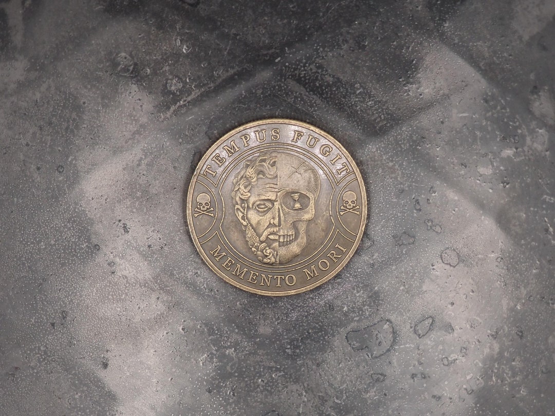 Hand Struck Metal Memento Mori Crossboned Half-faced Skull & Hour Glass ...