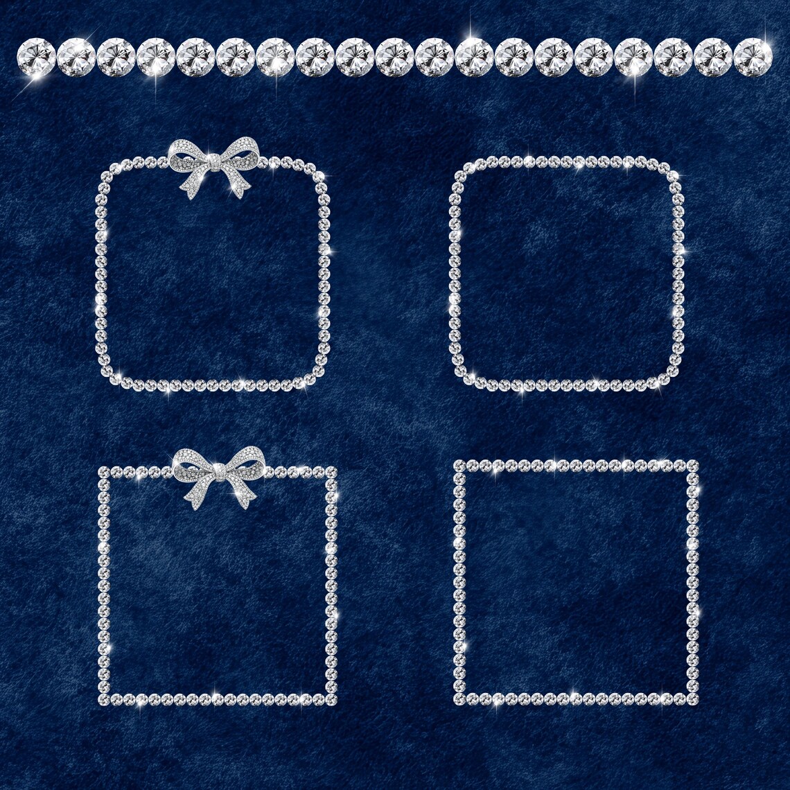 Luxury Diamond Borders Clipart, Sparkly Crystal Square Frames With Bows ...