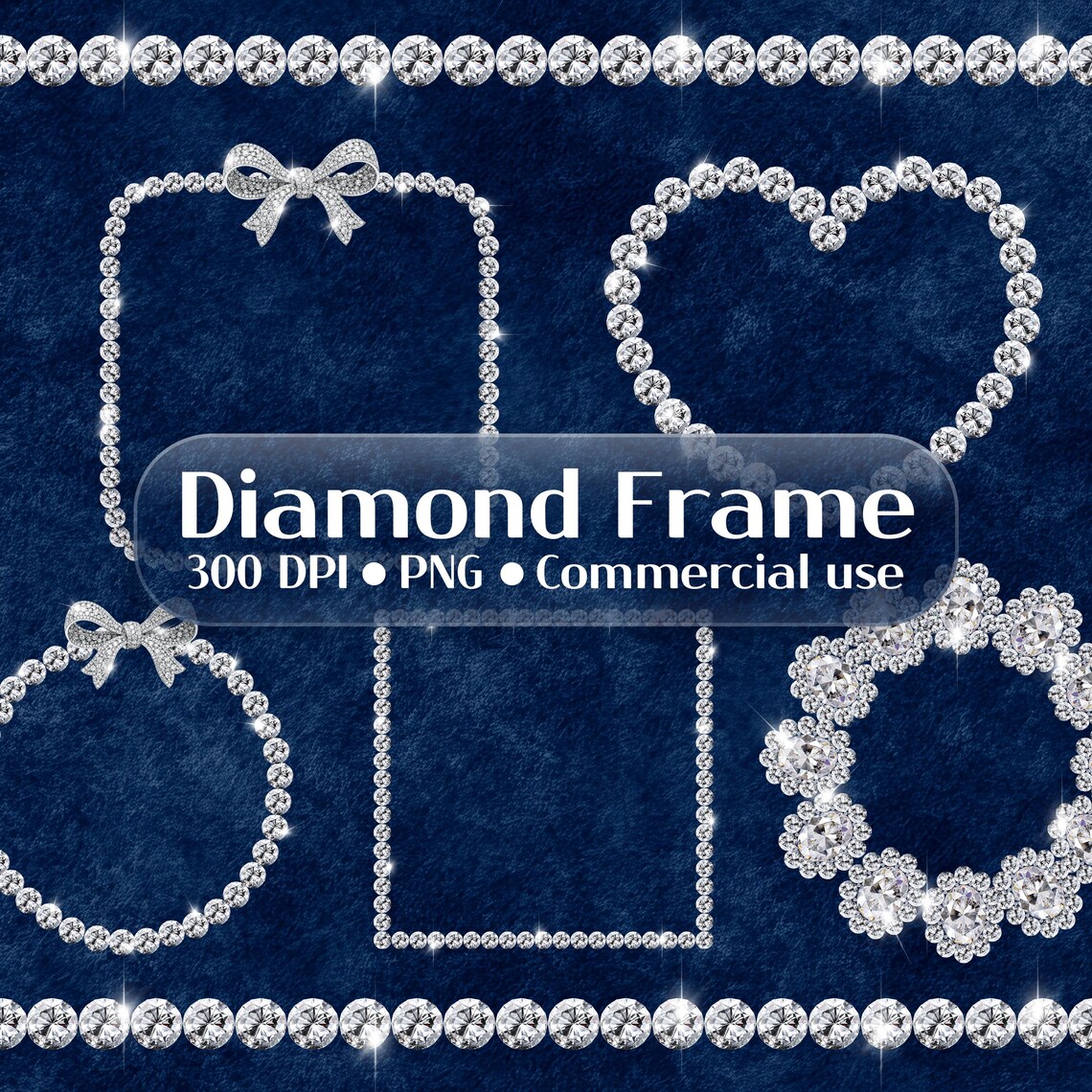 Luxury Diamond Borders Clipart, Sparkly Crystal Square Frames With Bows ...