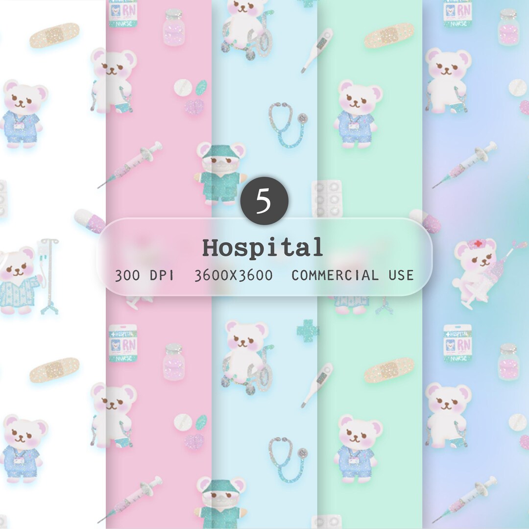 Kawaii Hospital Bear Digital Paper, Medical Seamless Pattern, Pastel ...