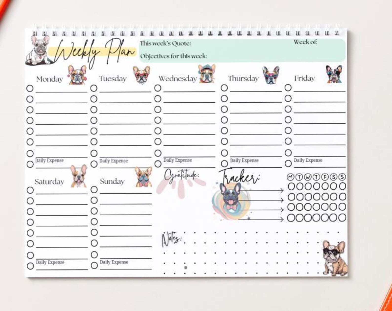 French Bulldog Themed Weekly Plan Template Frenchies Printable Planner ...