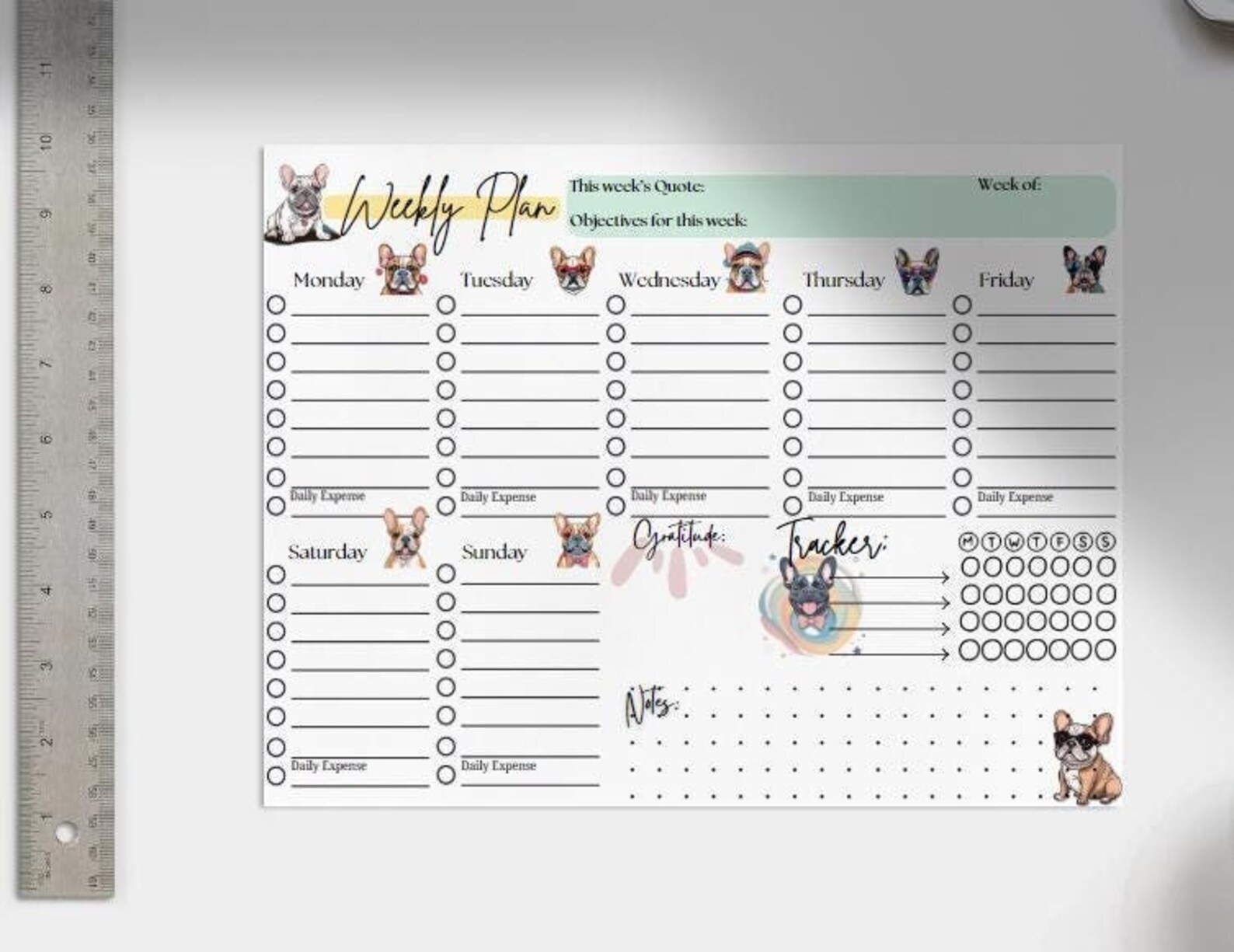 French Bulldog Themed Weekly Plan Template Frenchies Printable Planner ...