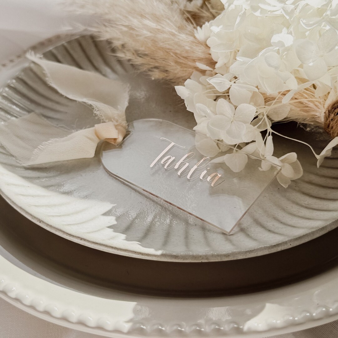 Name Place Tags Acrylic Tag Tied With Soft Crème Ribbon. Perfect for ...