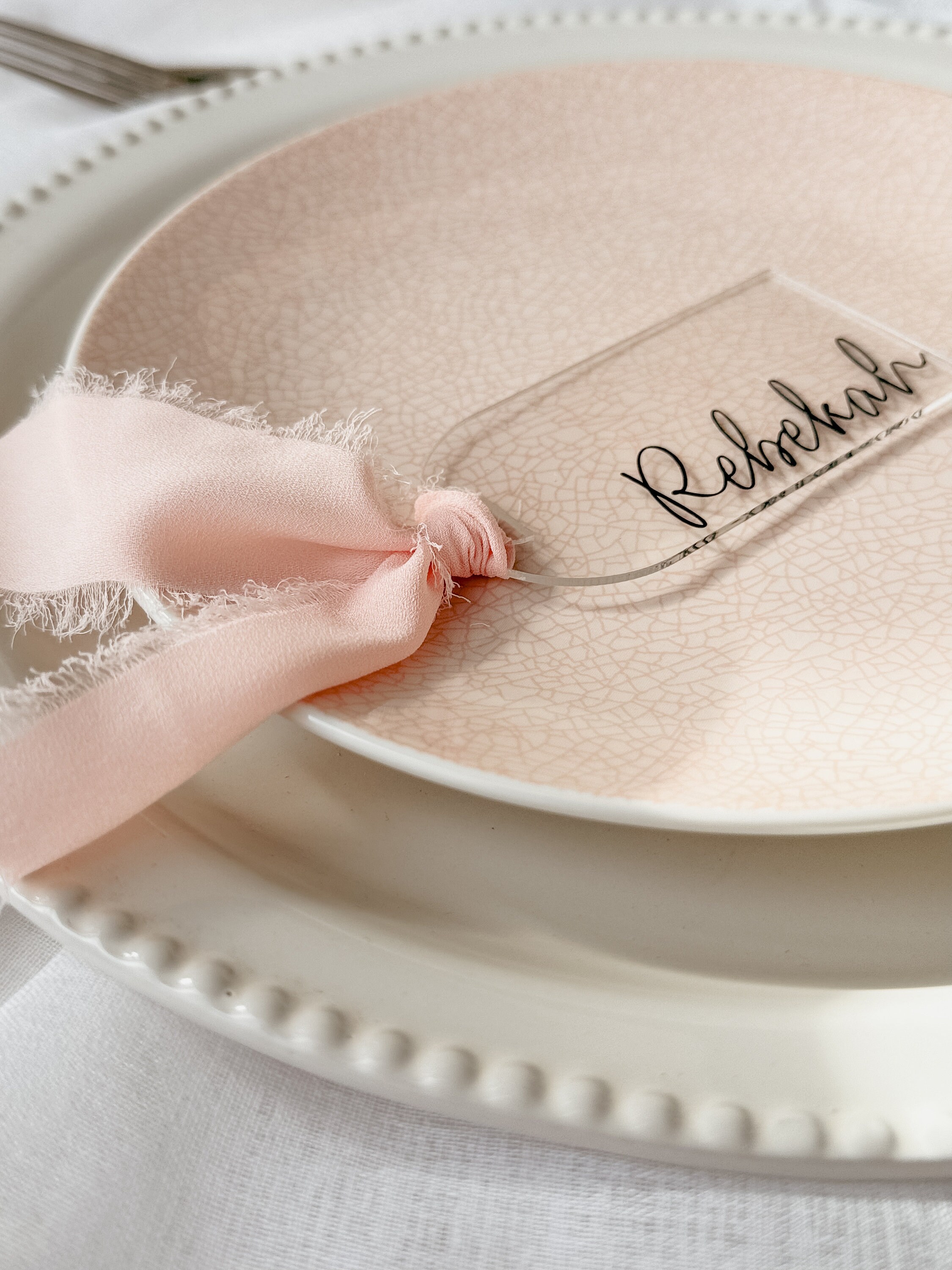 Name Tags | for Table or Gift | Acrylic Tag Tied With Soft Pink Ribbon ...