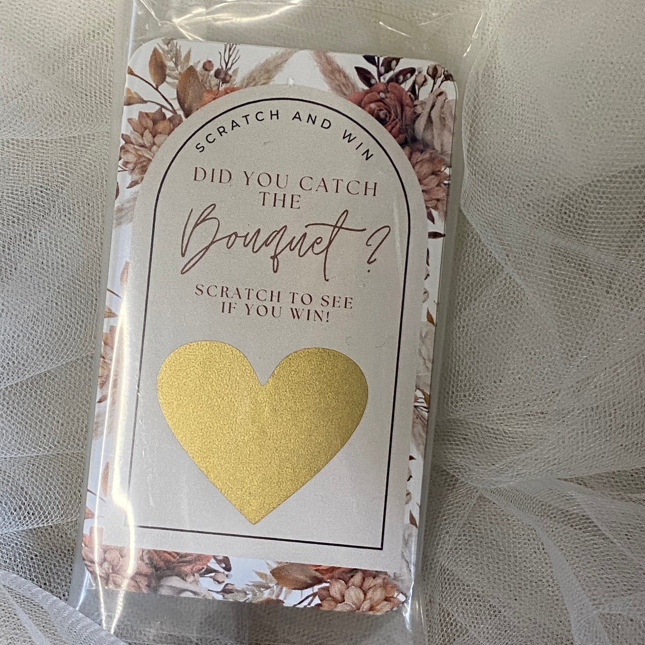 Bridal Shower Scratch Game Cards Metallic Gold Heart Stickers Bouquet ...
