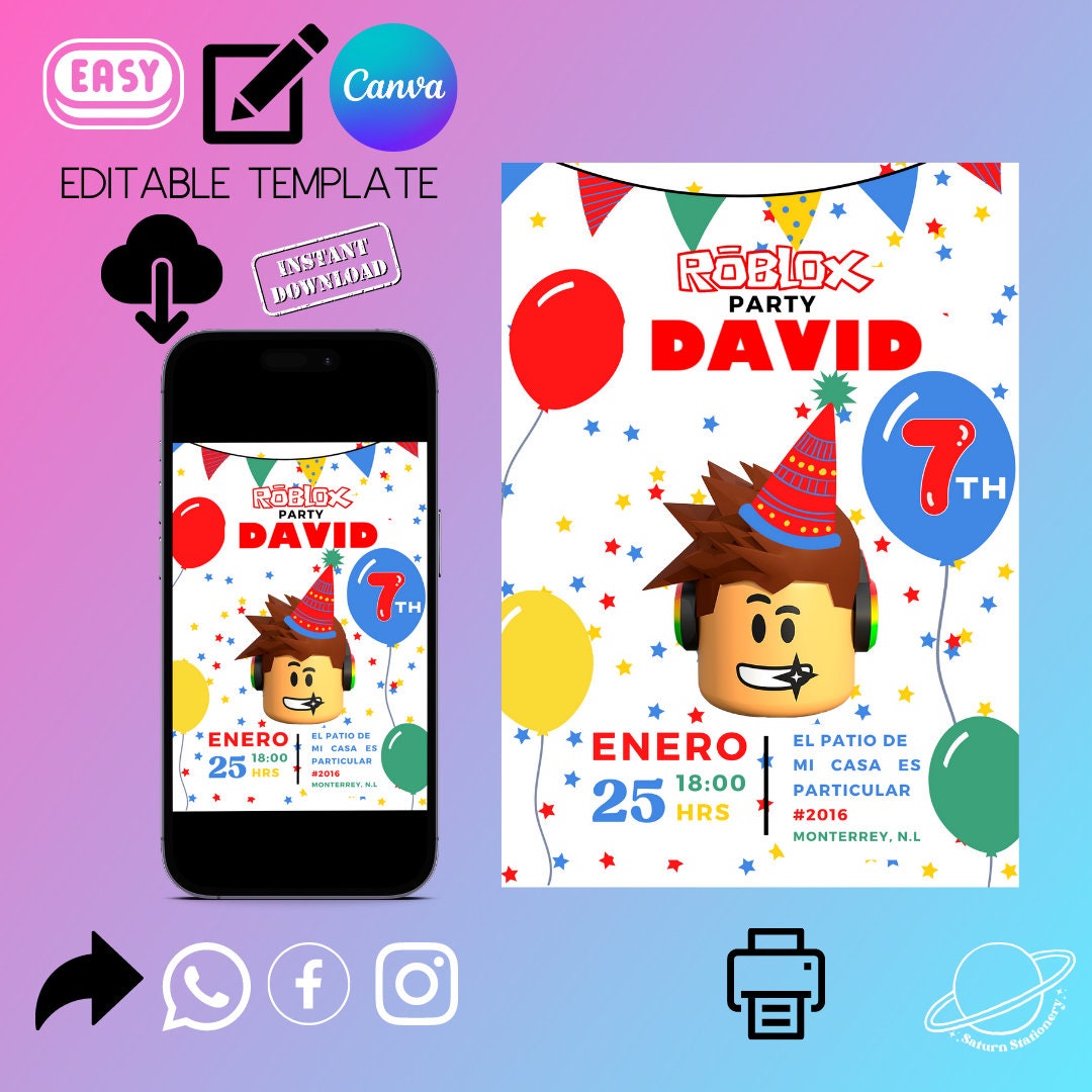 Roblox Party Digital Invitation / Printable / Download / Send / Roblox ...